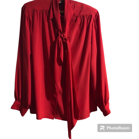 Evan Picone | Tops | Vintage Evan Picone Red Sheer Blouse Wtie | Poshmark
